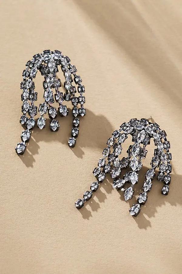 Anthropologie Firework Crystal Drop Earrings - Gunmetal