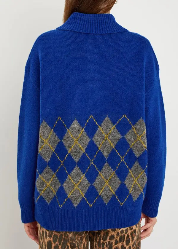 DAMSON MADDER Saskia Argyle Wool Jumper - Dark Blue