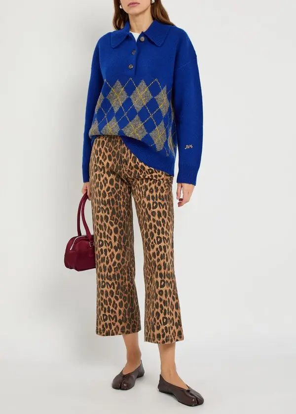 DAMSON MADDER Saskia Argyle Wool Jumper - Dark Blue