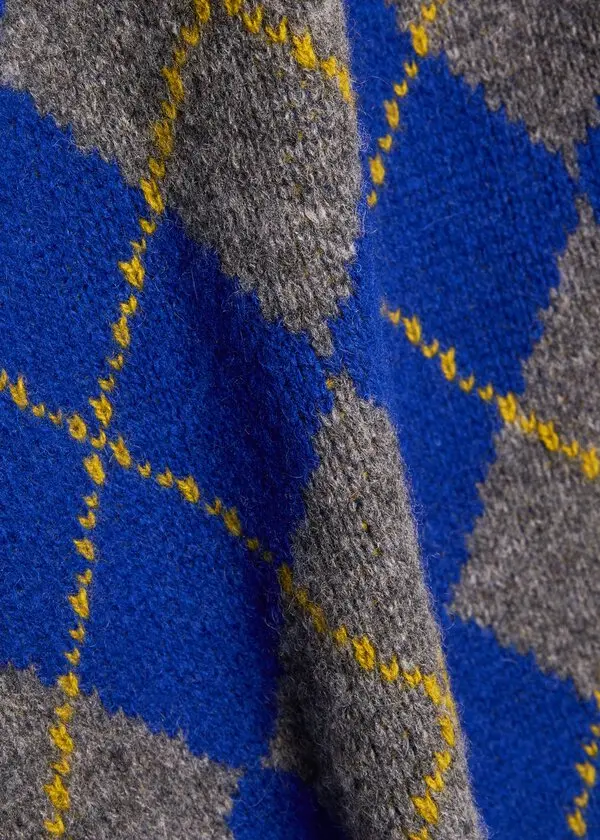 DAMSON MADDER Saskia Argyle Wool Jumper - Dark Blue