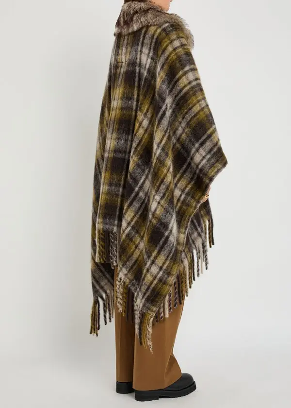 Moncler Plaid Brushed Wool-blend Cape