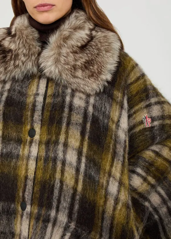 Moncler Plaid Brushed Wool-blend Cape