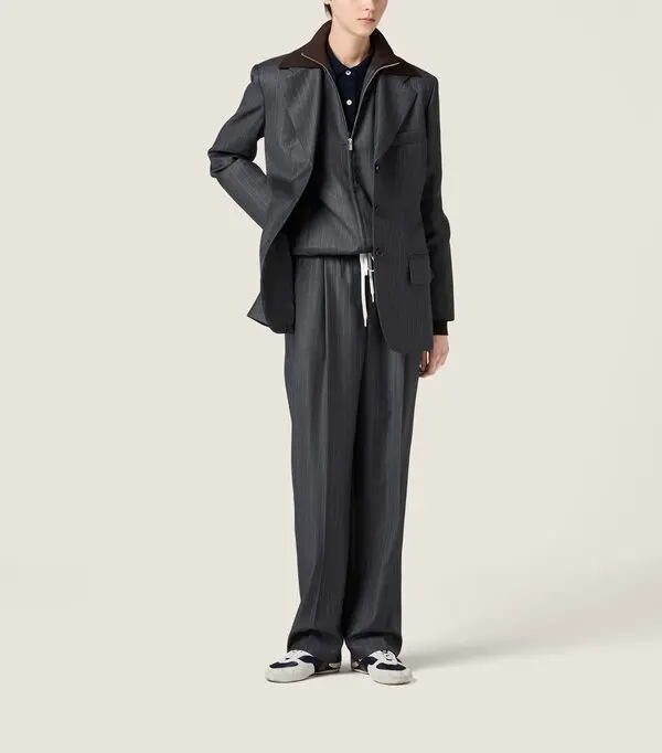 Miu Miu Wool Pinstripe Trousers - Grey