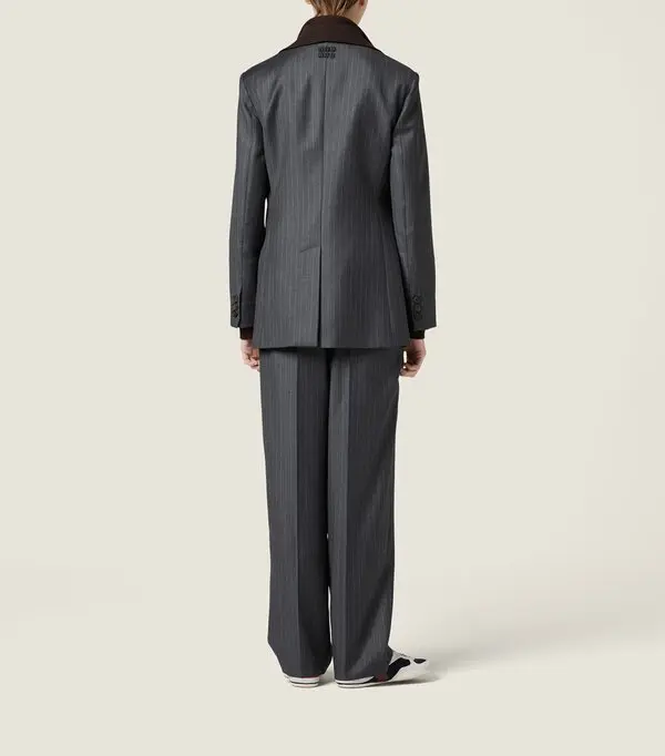 Miu Miu Wool Pinstripe Trousers - Grey