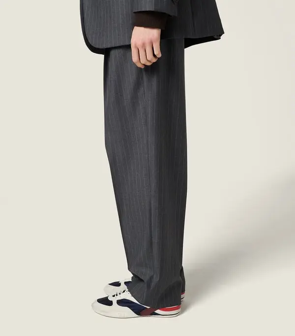Miu Miu Wool Pinstripe Trousers - Grey