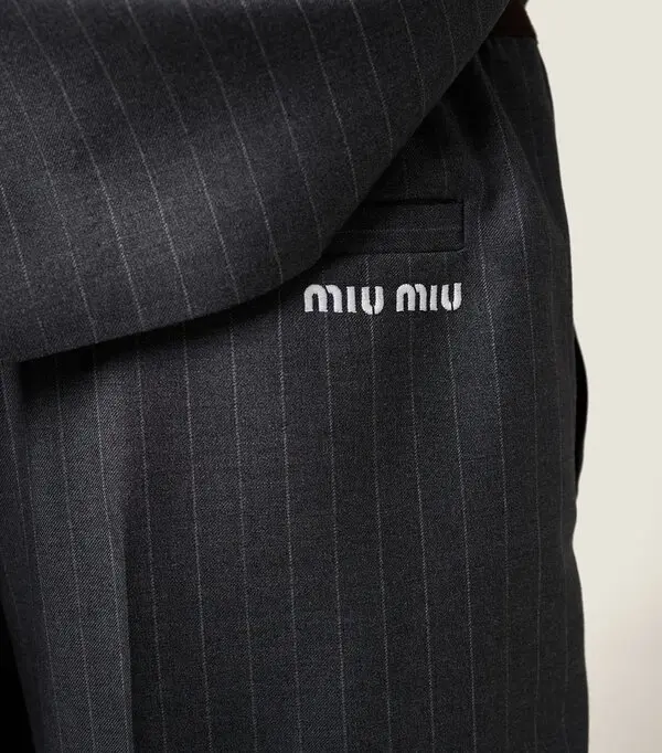 Miu Miu Wool Pinstripe Trousers - Grey