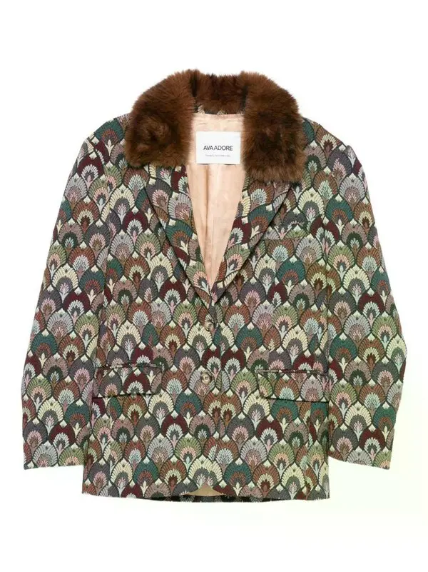 AVA ADORE Patterned Coat With Faux Fur Collar