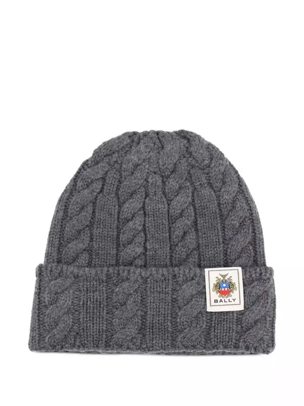 Bally Cable-knit Beanie Hat With Logo Patch - Grey