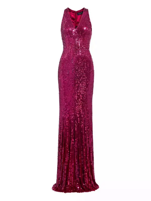 Jenny Packham Sequined V-neck Maxi Dress - Pink