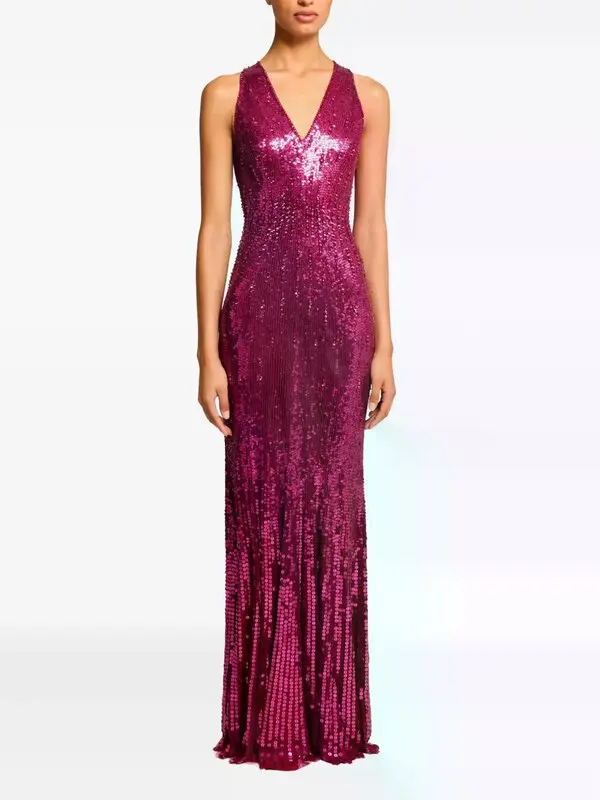 Jenny Packham Sequined V-neck Maxi Dress - Pink