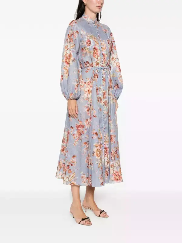 Zimmermann Awaken Billow-sleeve Floral Midi Dress - Blue