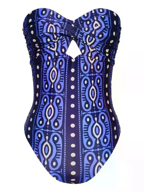 Johanna Ortiz Printed Strapless Swimsuit - Blue