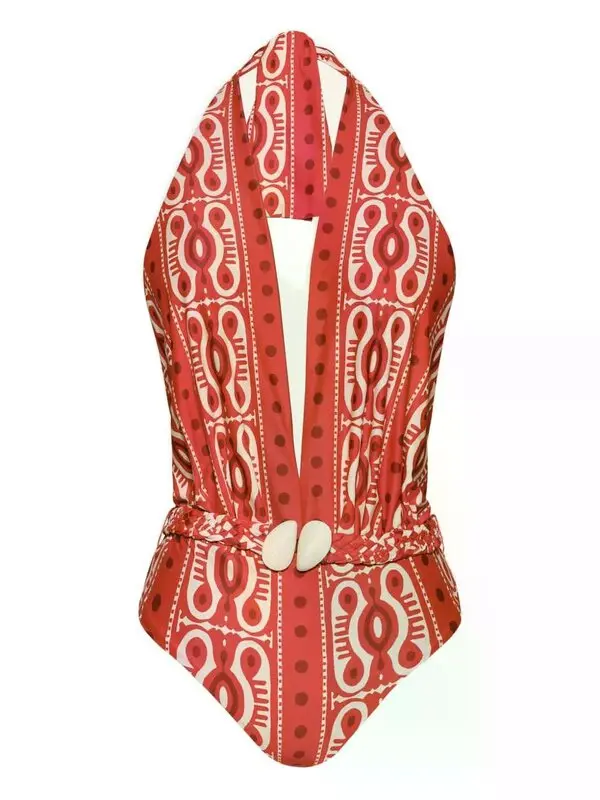 Johanna Ortiz Seashell Hunting Printed Swimsuit - Red