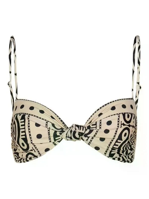 Johanna Ortiz Bandana Marina Printed Knot-detail Bikini Top - Neutrals