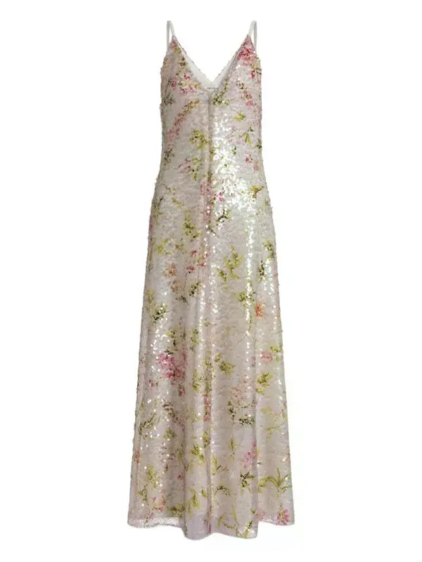 Alberta Ferretti Floral-pattern Maxi Dress - Neutrals