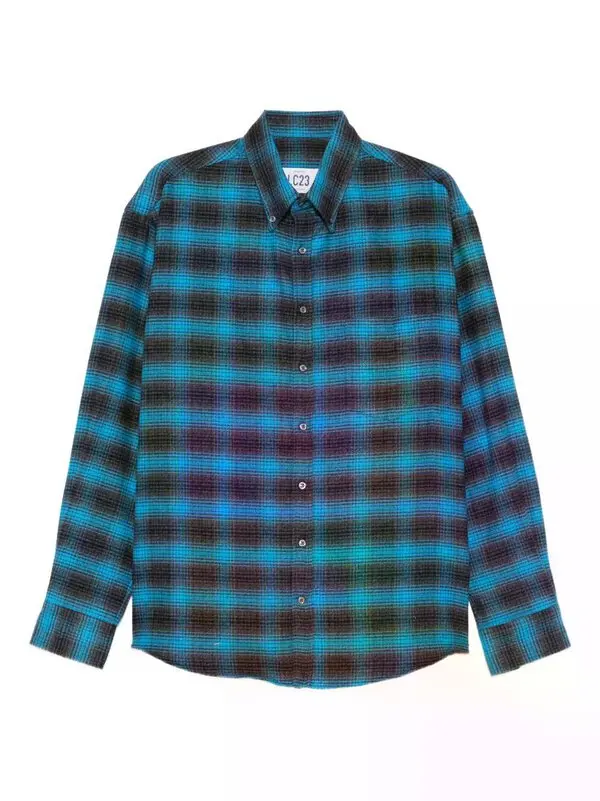 LC23 Plaid-pattern Buttoned Shirt - Blue
