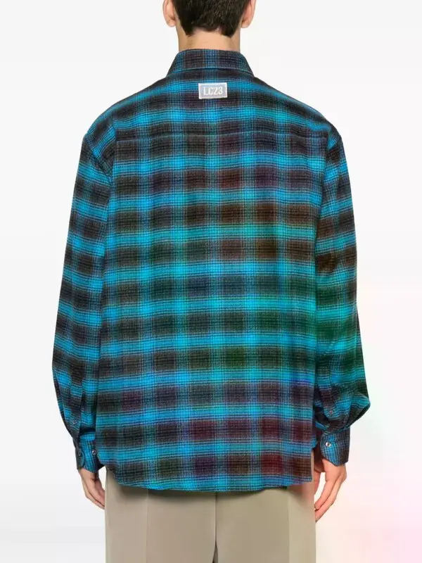 LC23 Plaid-pattern Buttoned Shirt - Blue
