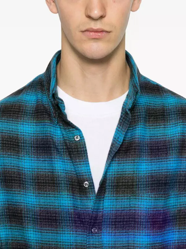 LC23 Plaid-pattern Buttoned Shirt - Blue