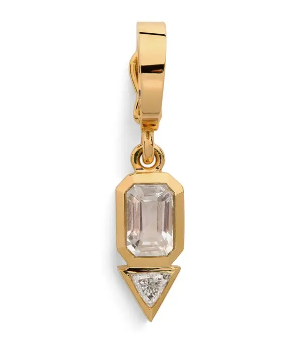 AZLEE June Moonstone And Diamond Charm - Gold