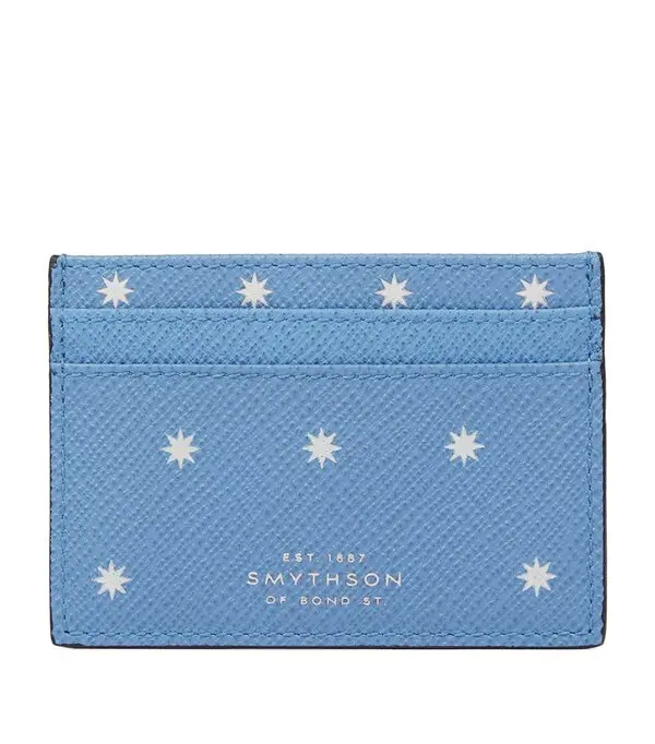 Smythson Panama Leather Stars Card Holder - Blue
