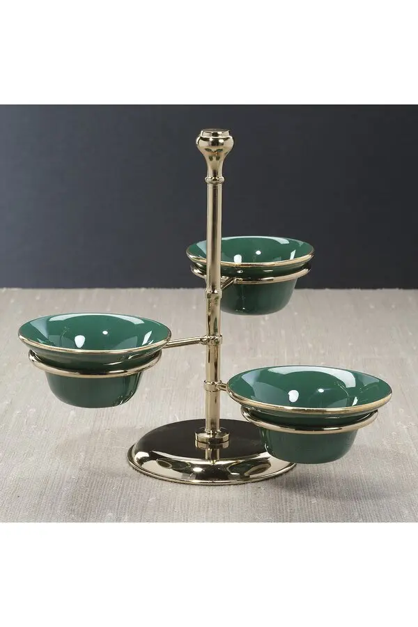 THE FAVORITES Monte Napoleone 3-tier Condiment Bowl Set - Polished Gold & Green