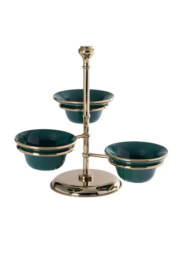THE FAVORITES Monte Napoleone 3-tier Condiment Bowl Set - Polished Gold & Green