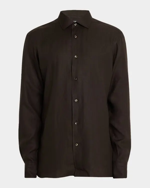 Zegna Oasi Lino Classic Fit Button-down Shirt - Brown