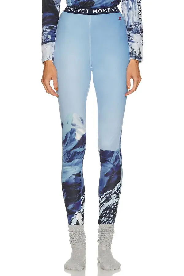Perfect Moment Printed Base Layer Legging In Blue - Ski Lift Blue