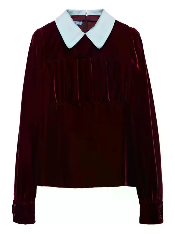 Prada Velvet Top With Detachable Collar - Red