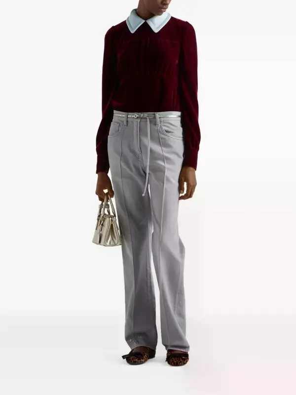 Prada Velvet Top With Detachable Collar - Red