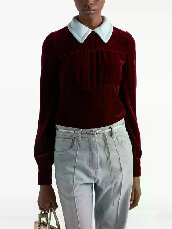 Prada Velvet Top With Detachable Collar - Red