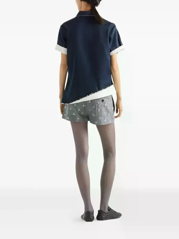 Prada Logo Label Cotton Polo Shirt - Blue