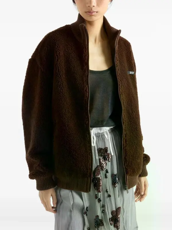 Prada Ribbed-trimmed Logo Detail Jacket - Brown