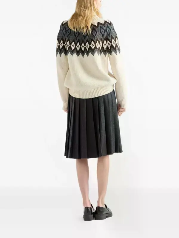 Prada Intarsia Turtleneck Ribbed Sweater - Neutrals
