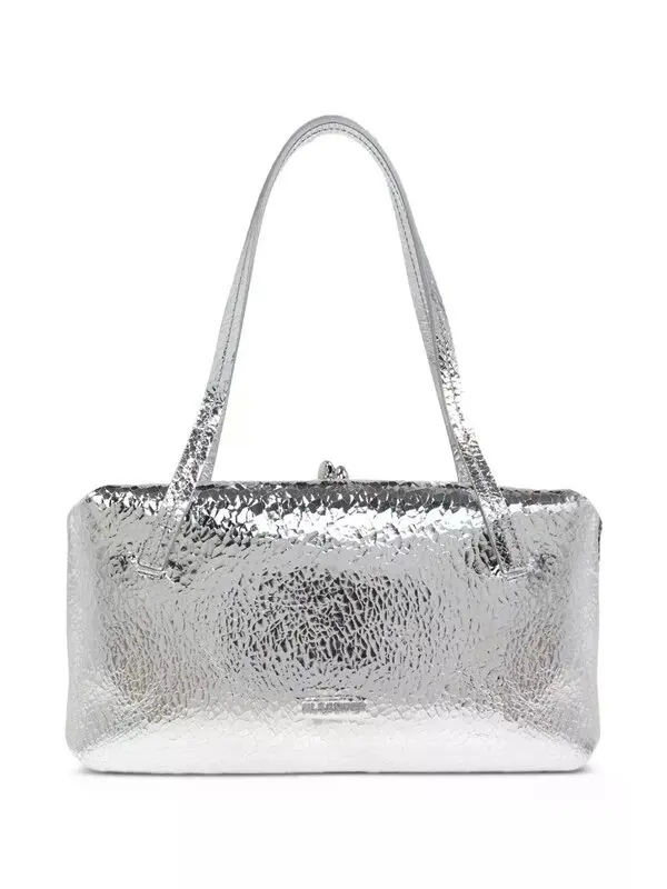 JIL SANDER Textured Leather Shoulder Bag - Silver