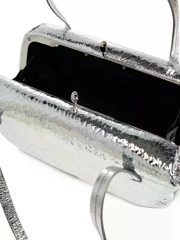 JIL SANDER Textured Leather Shoulder Bag - Silver