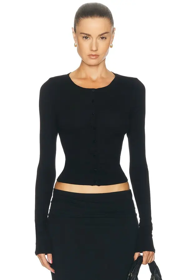 Enza Costa Silk Rib Essential Cardigan - Black