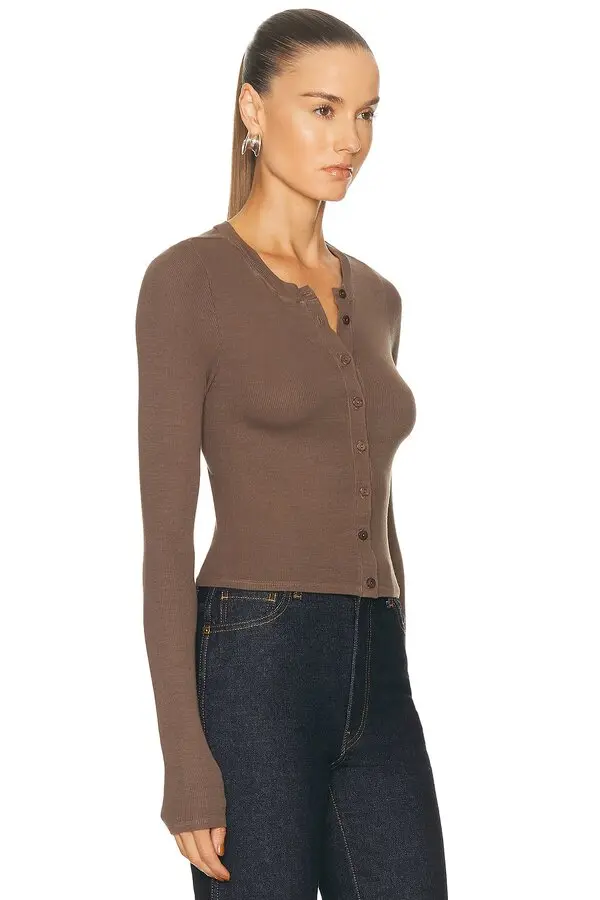Enza Costa Silk Rib Essential Cardigan - Mushroom