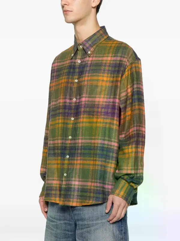 LC23 Plaid-pattern Chest-pocket Shirt - Green