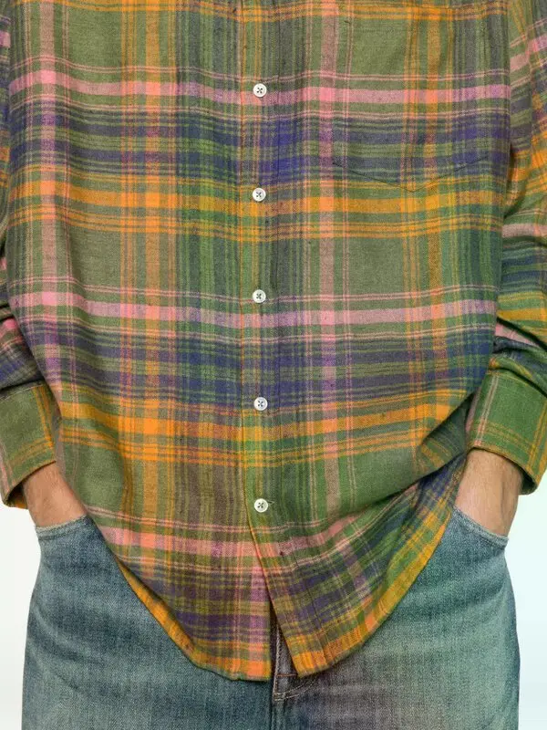 LC23 Plaid-pattern Chest-pocket Shirt - Green