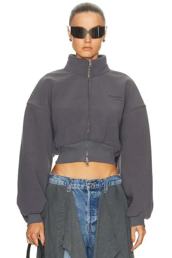 Alexander Wang Cropped Mock Neck Zip Up Jacket - Alloy