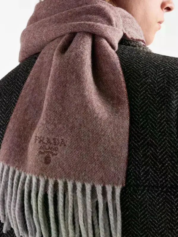 Prada Embroidered-logo Fringe Scarf