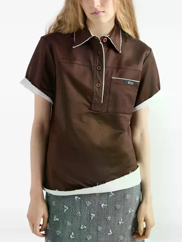 Prada Raw-cut Polo Shirt With Patch Pocket - Brown