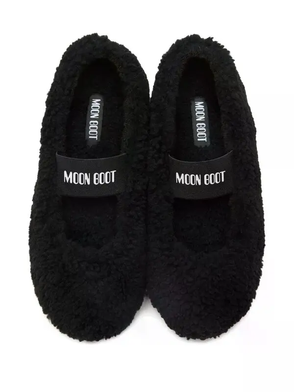 Moon Boot Shearling Logo-strap Ballet Flats - Black
