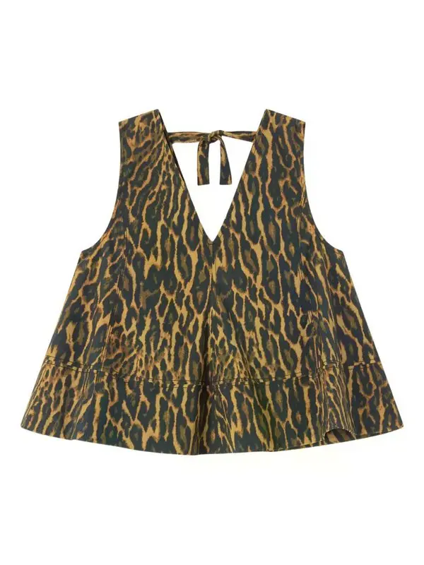 GANNI Animal-print V-neck Top