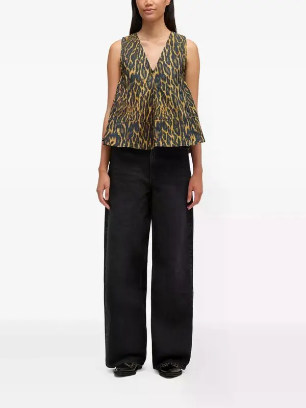 GANNI Animal-print V-neck Top