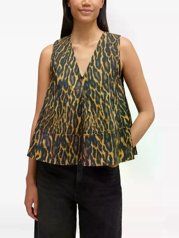 GANNI Animal-print V-neck Top