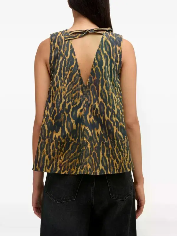 GANNI Animal-print V-neck Top