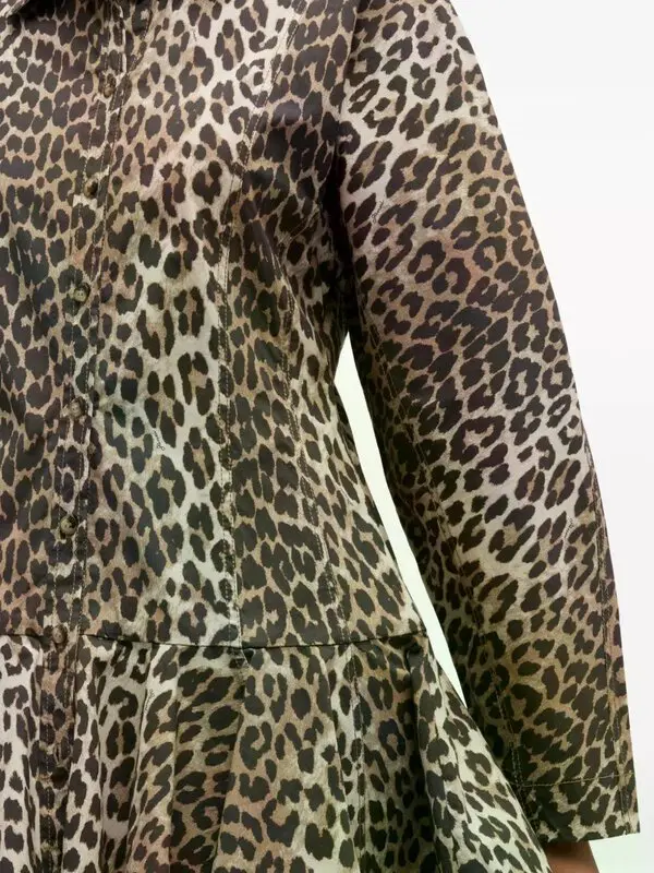 GANNI Leopard Print Mini Shirt Dress - Brown