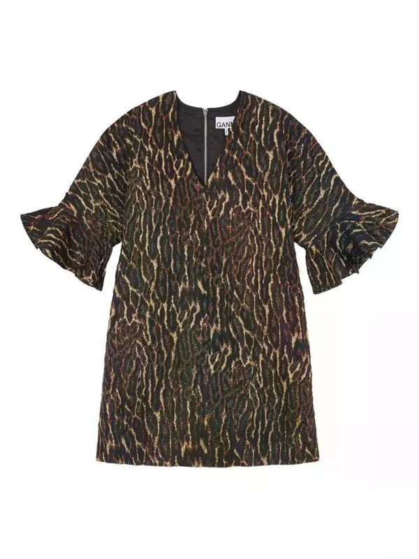 GANNI V-neck Mini Dress With Ruffled Sleeves